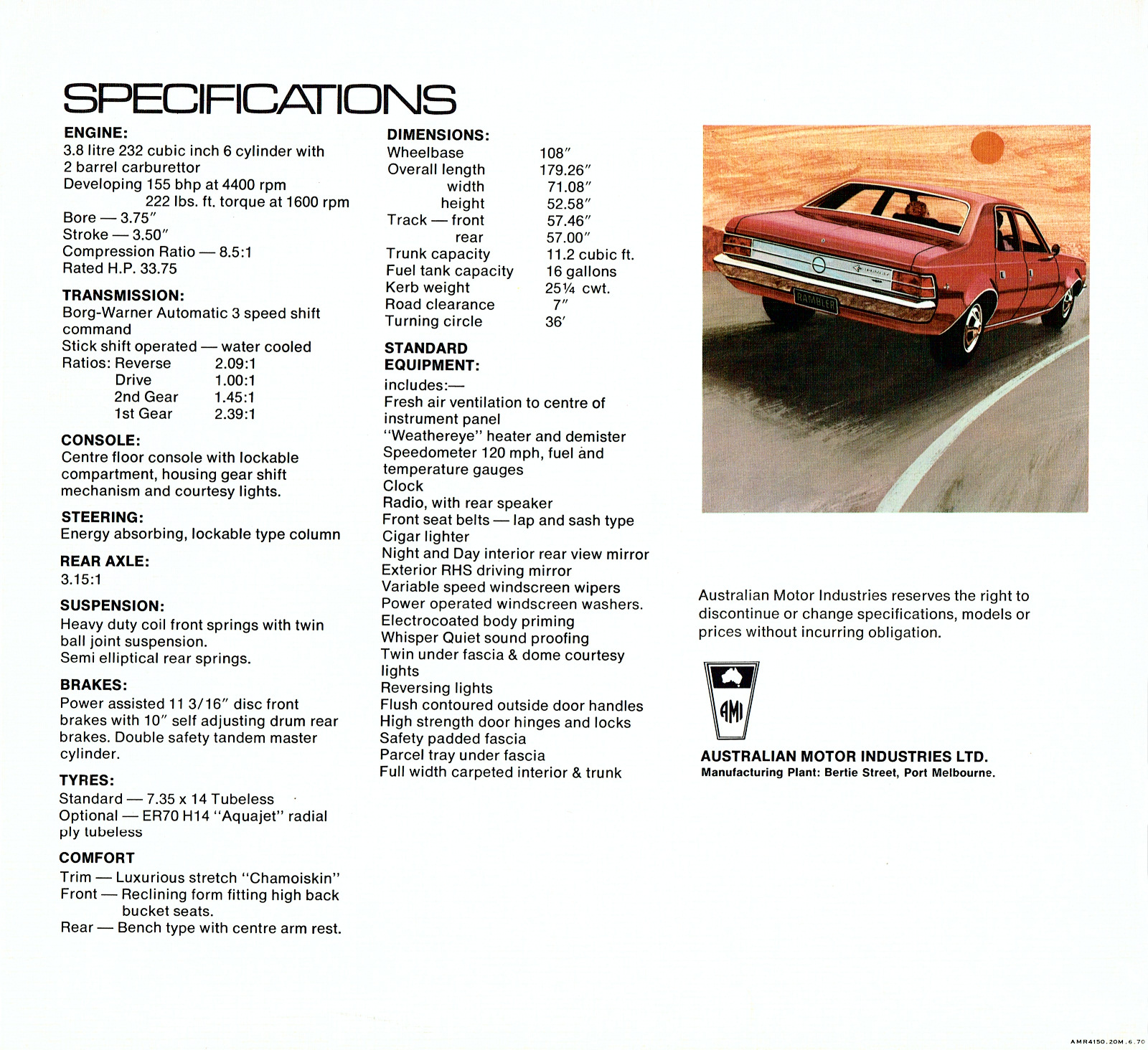1970 Rambler Hornet Brochure