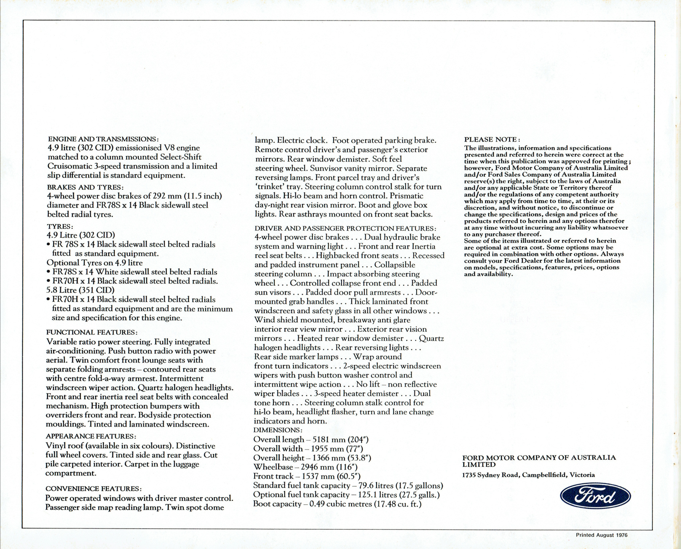 1976 Ford ZH Fairlane Marquis Brochure (8-76)