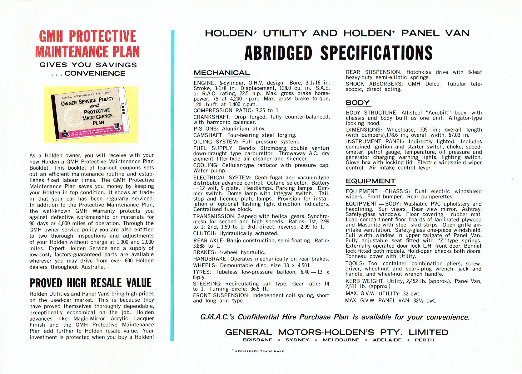 1961 Holden EK Utility & Panel Van Brochure