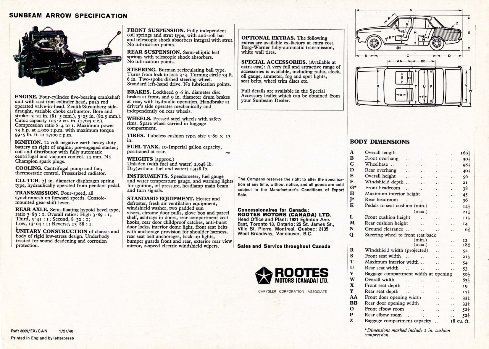 1967 Sunbeam Arrow Brochure