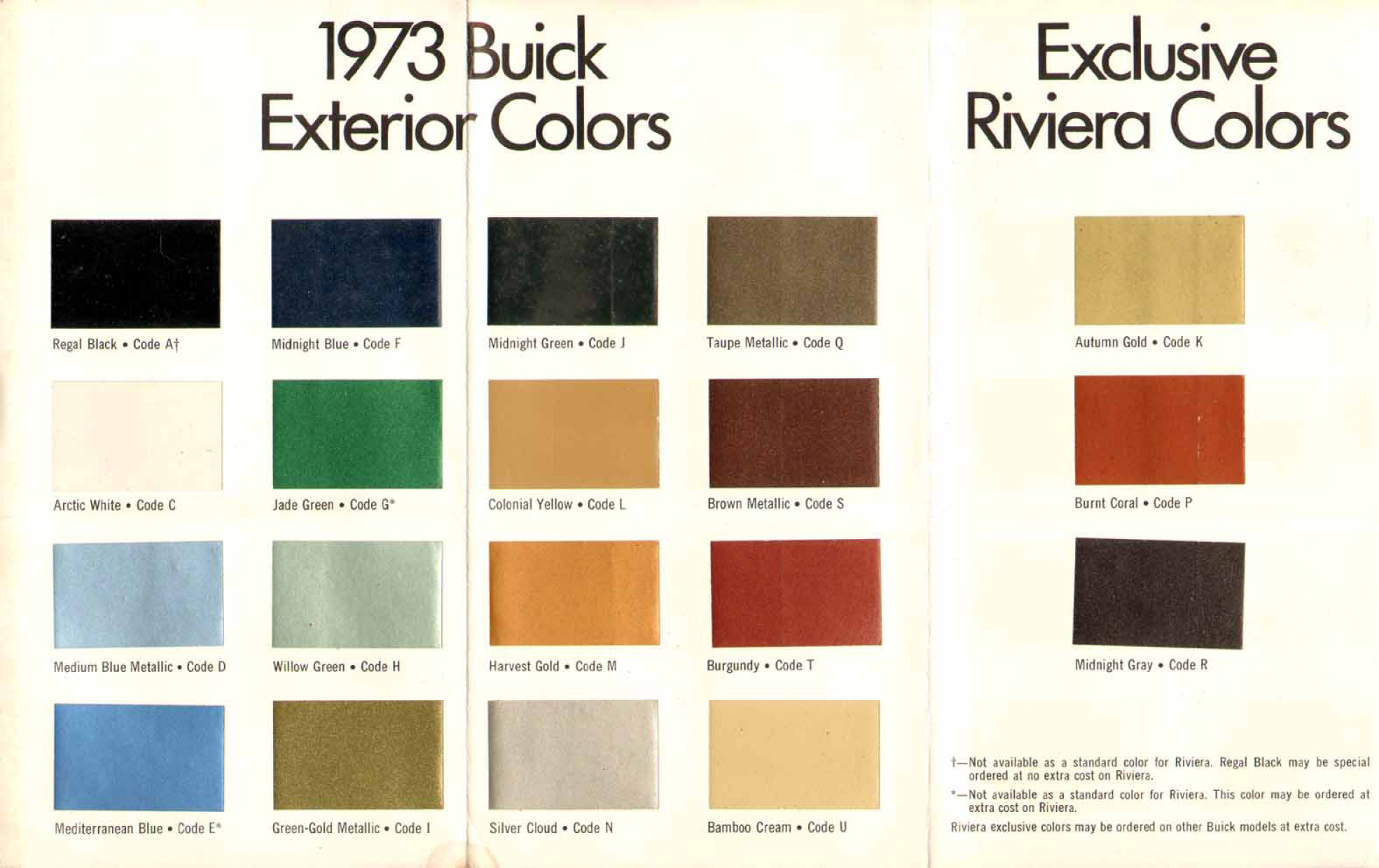 1973 Buick Exterior Colors Chart