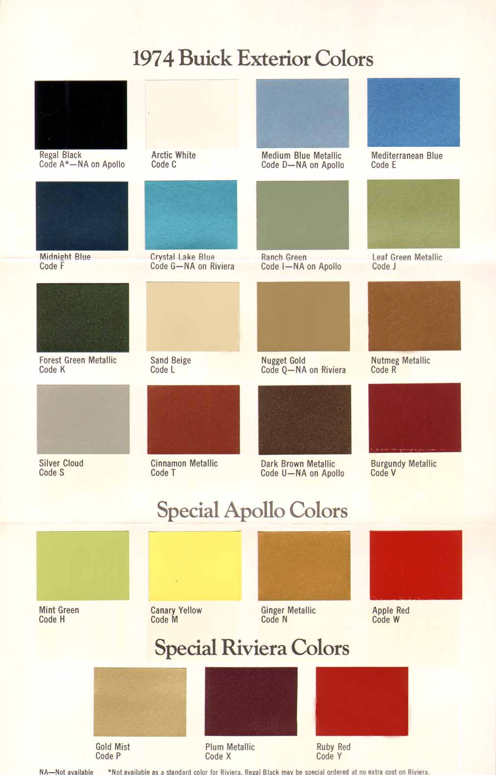 1974 Buick Exterior Colors Chart