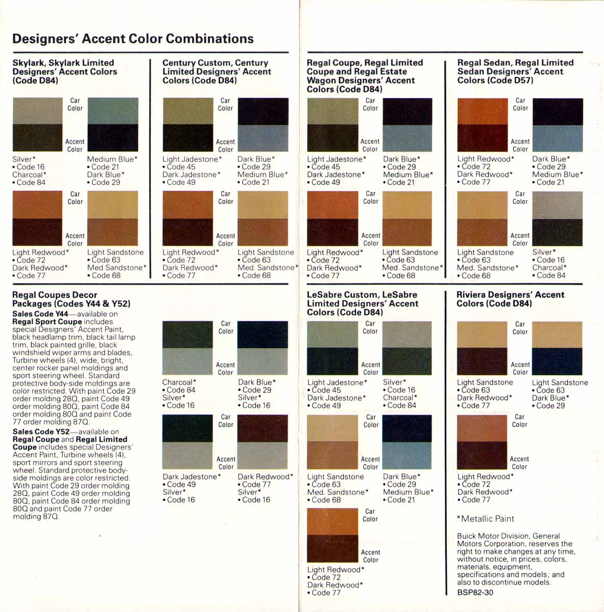 1982 Buick Exterior Colors Chart