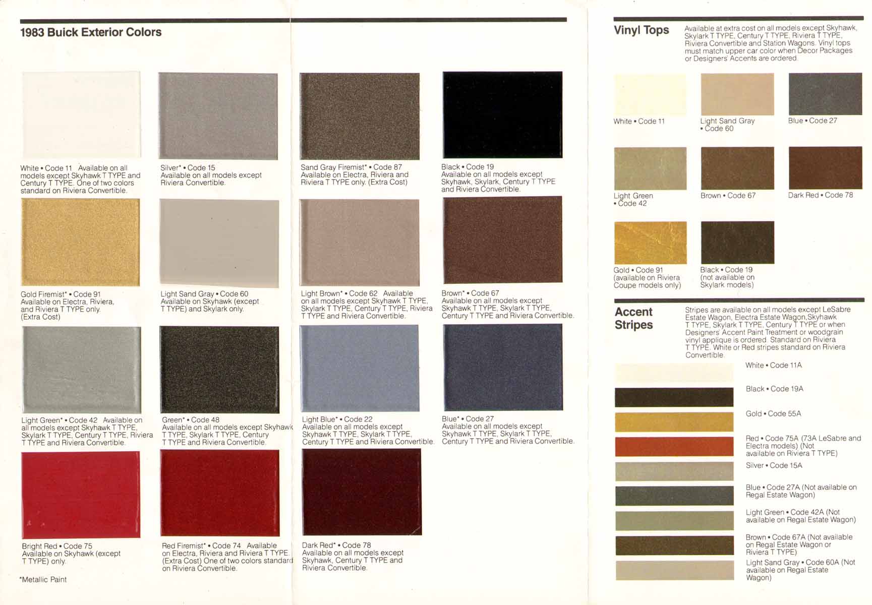 1983 Buick Skyhawk Exterior Colors Chart