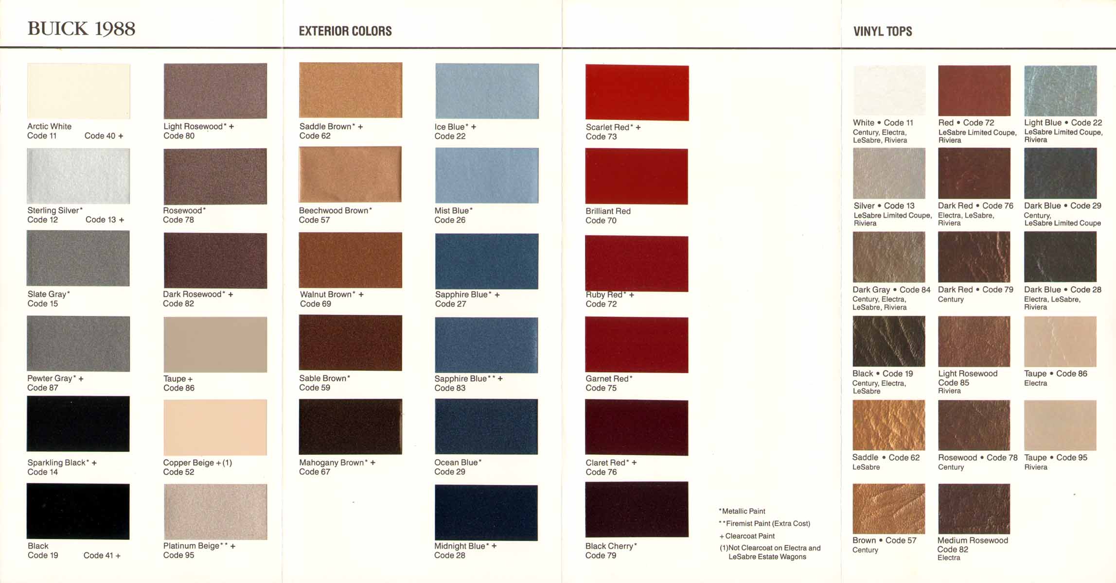 1988 Buick Exterior Colors Chart