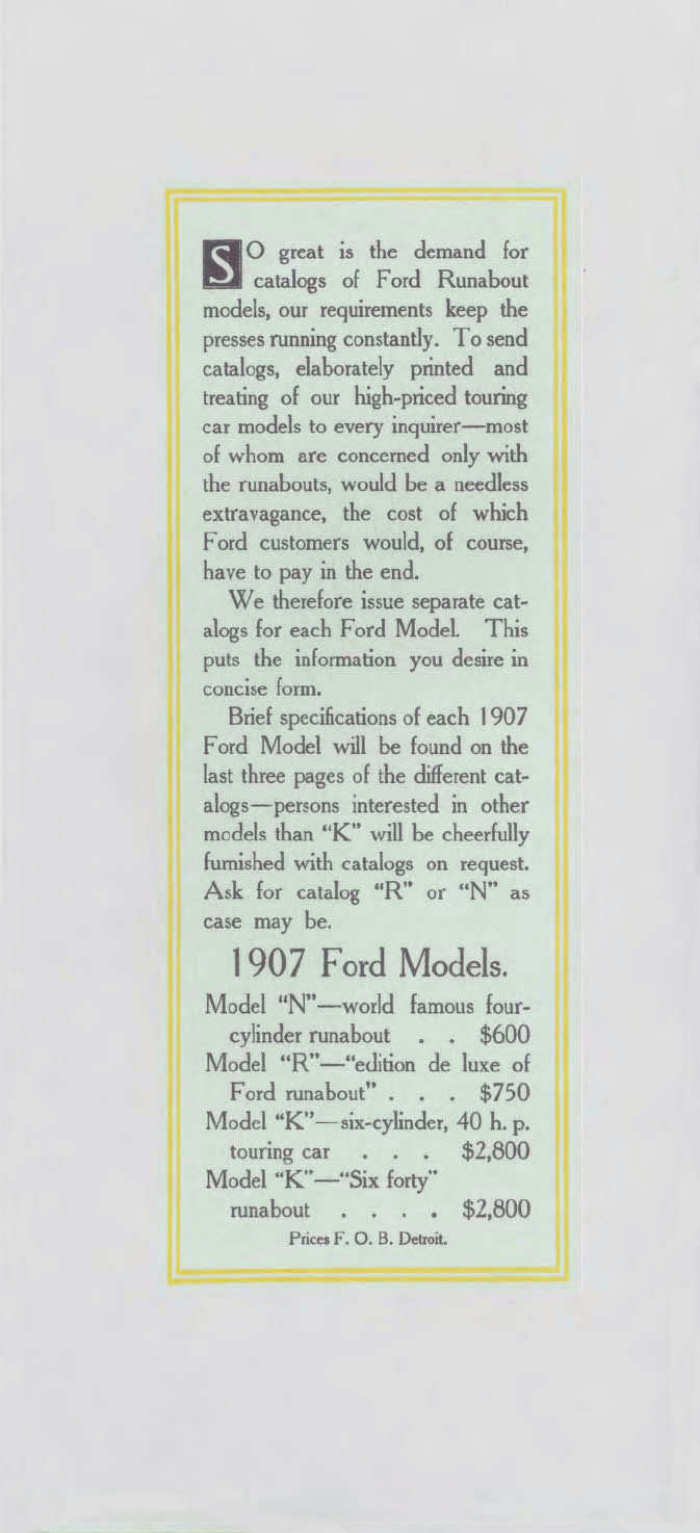 1907 Ford Model K Brochure