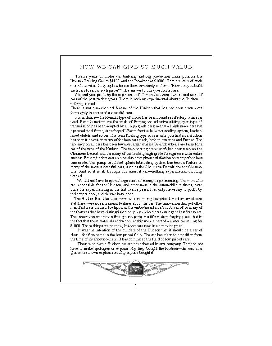 1910 Hudson Model 20 Roadster Brochure