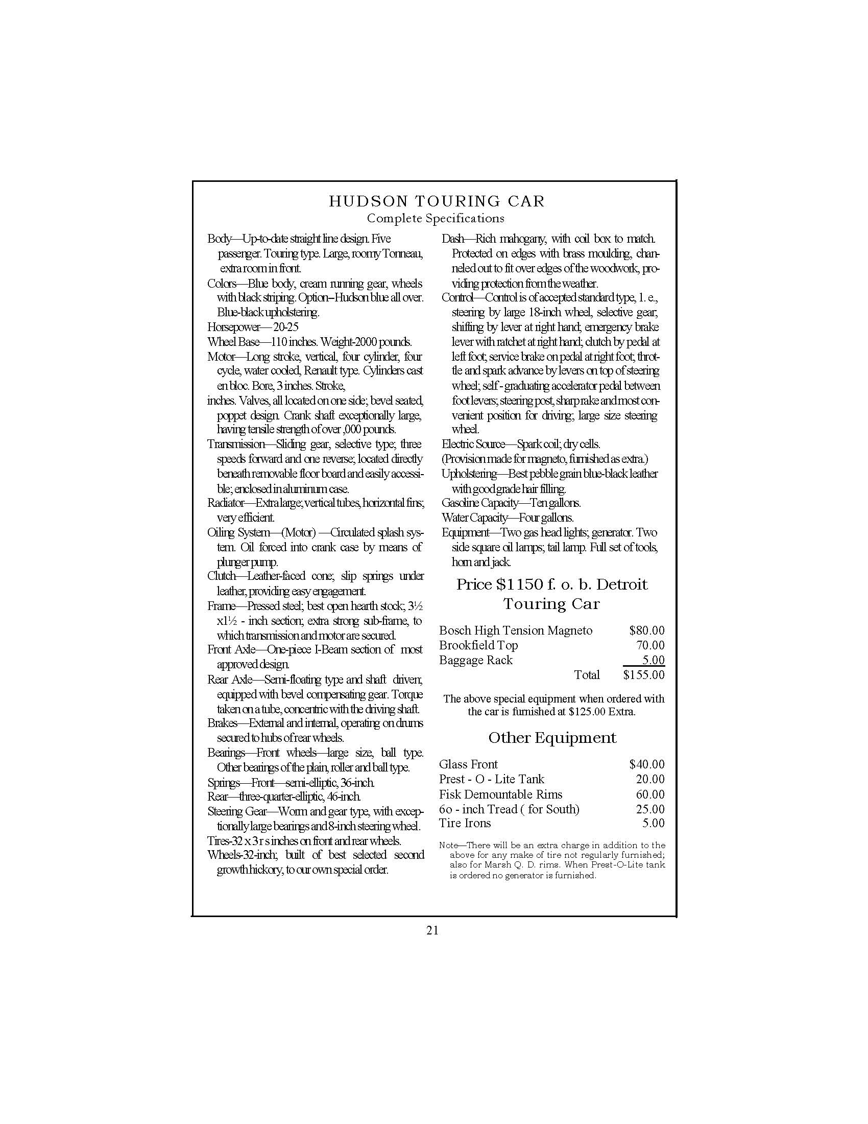 1910 Hudson Model 20 Roadster Brochure