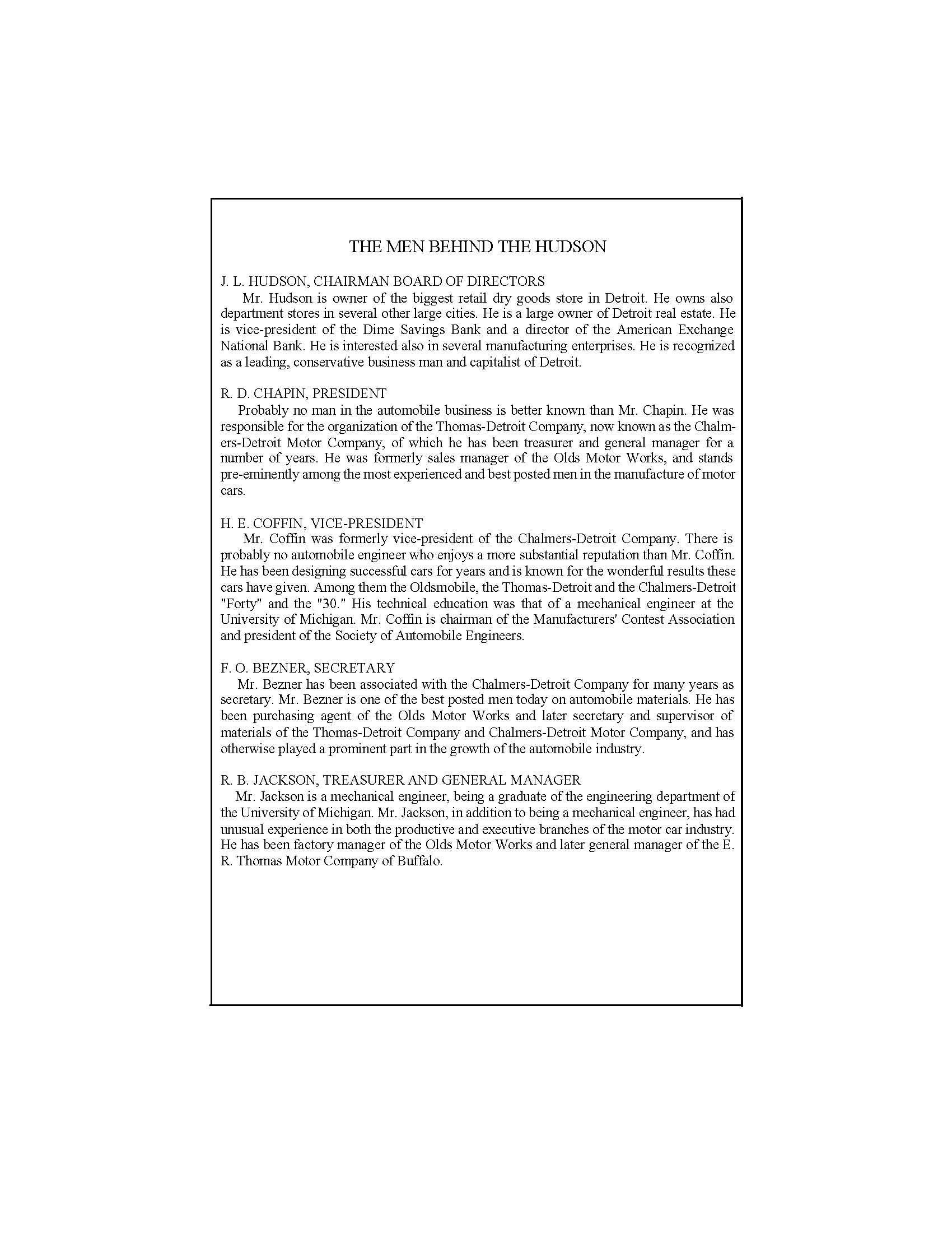 1910 Hudson Model 20 Roadster Brochure