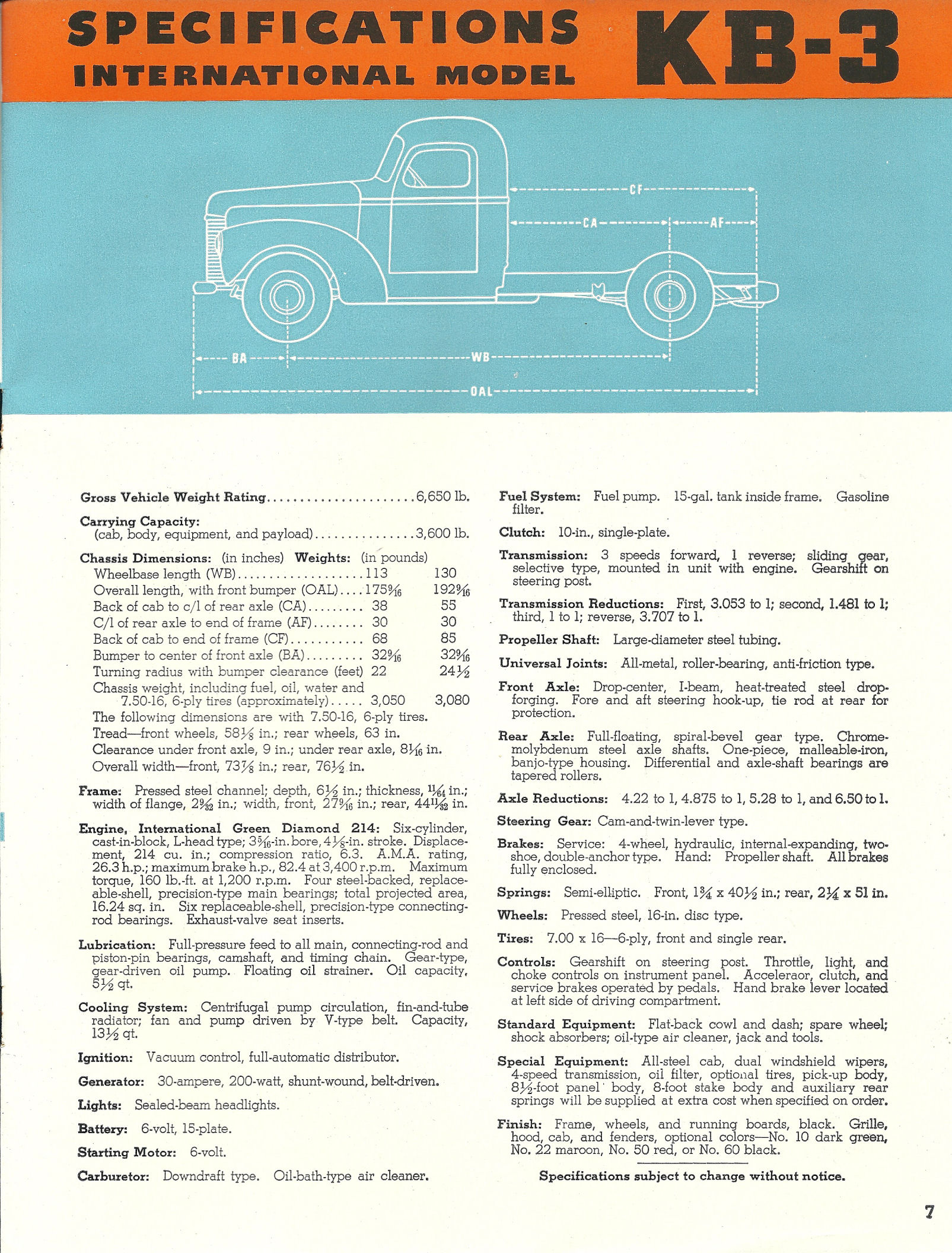 1947 International KB-3 Brochure