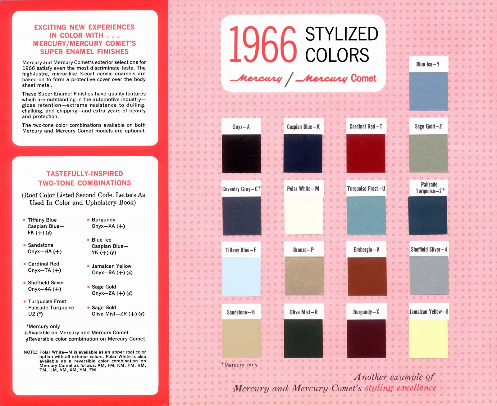 1966 Mercury Exterior Colors Chart