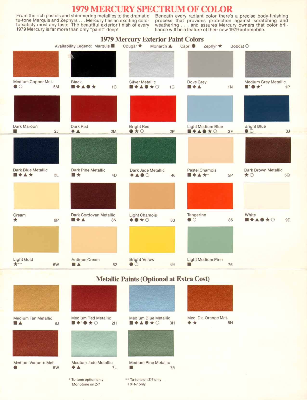1979 Mercury Exterior Colors Chart