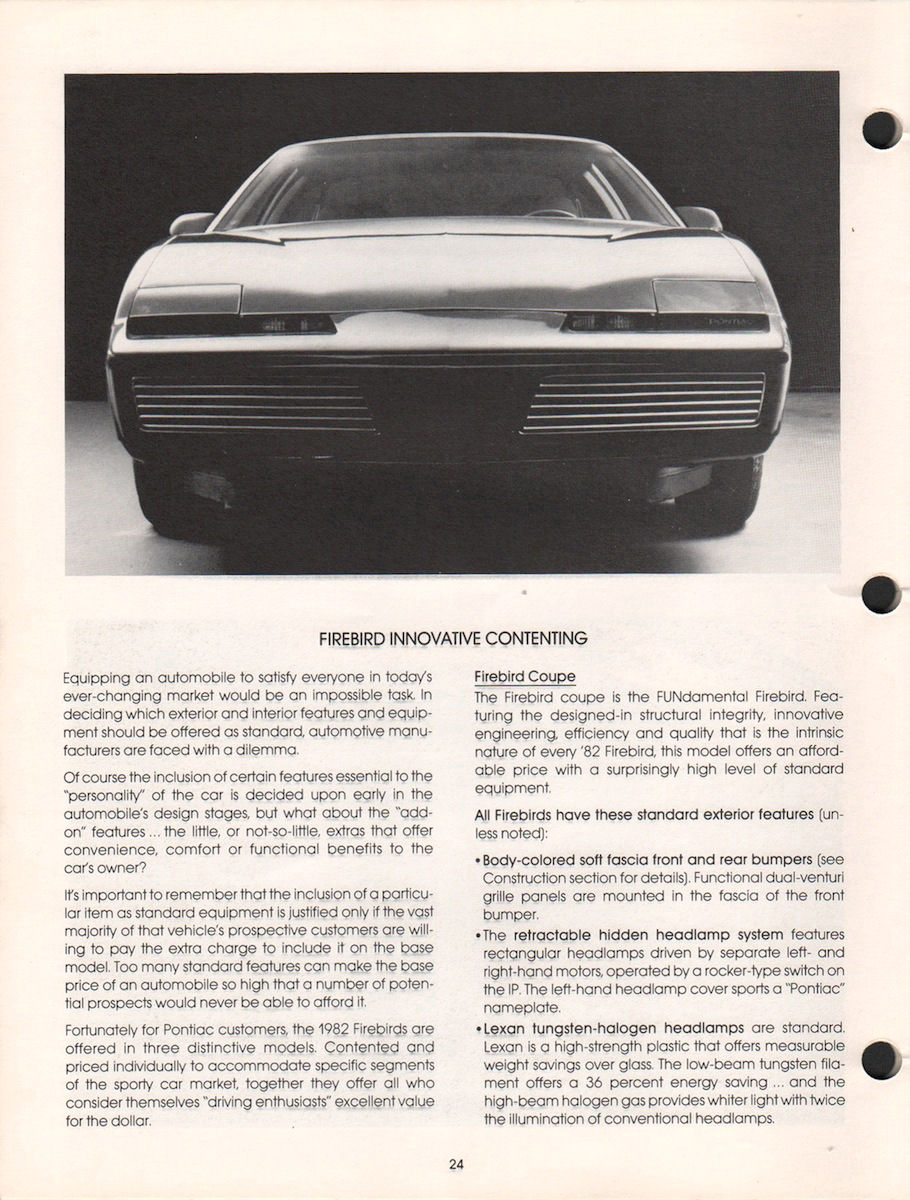 1982 Pontiac Firebird Data Book